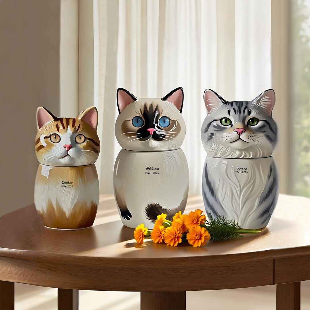 Hand-painted Personalized Cat Urn, Custom Ceramic Portrait With Name ...