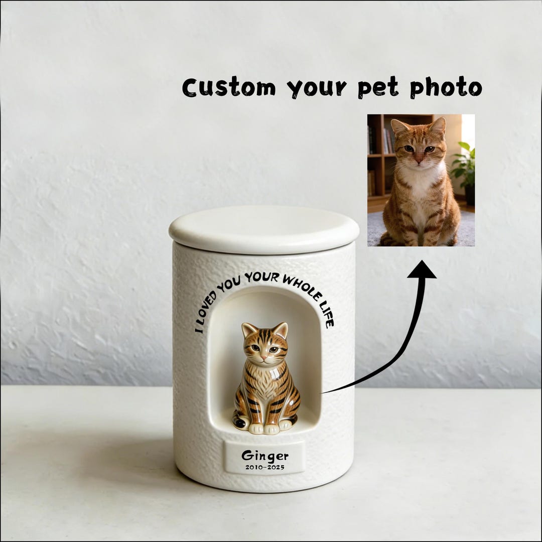 Personalized Cat Urn Ashes – Ceramic Cat Portrait Figurine With Name ...