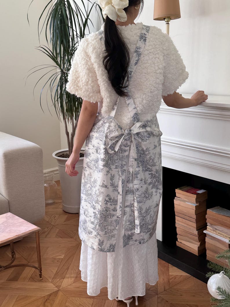 Toile De Jouy Linen Apron: Waterproof Black & Blue, Elegant Design - Etsy
