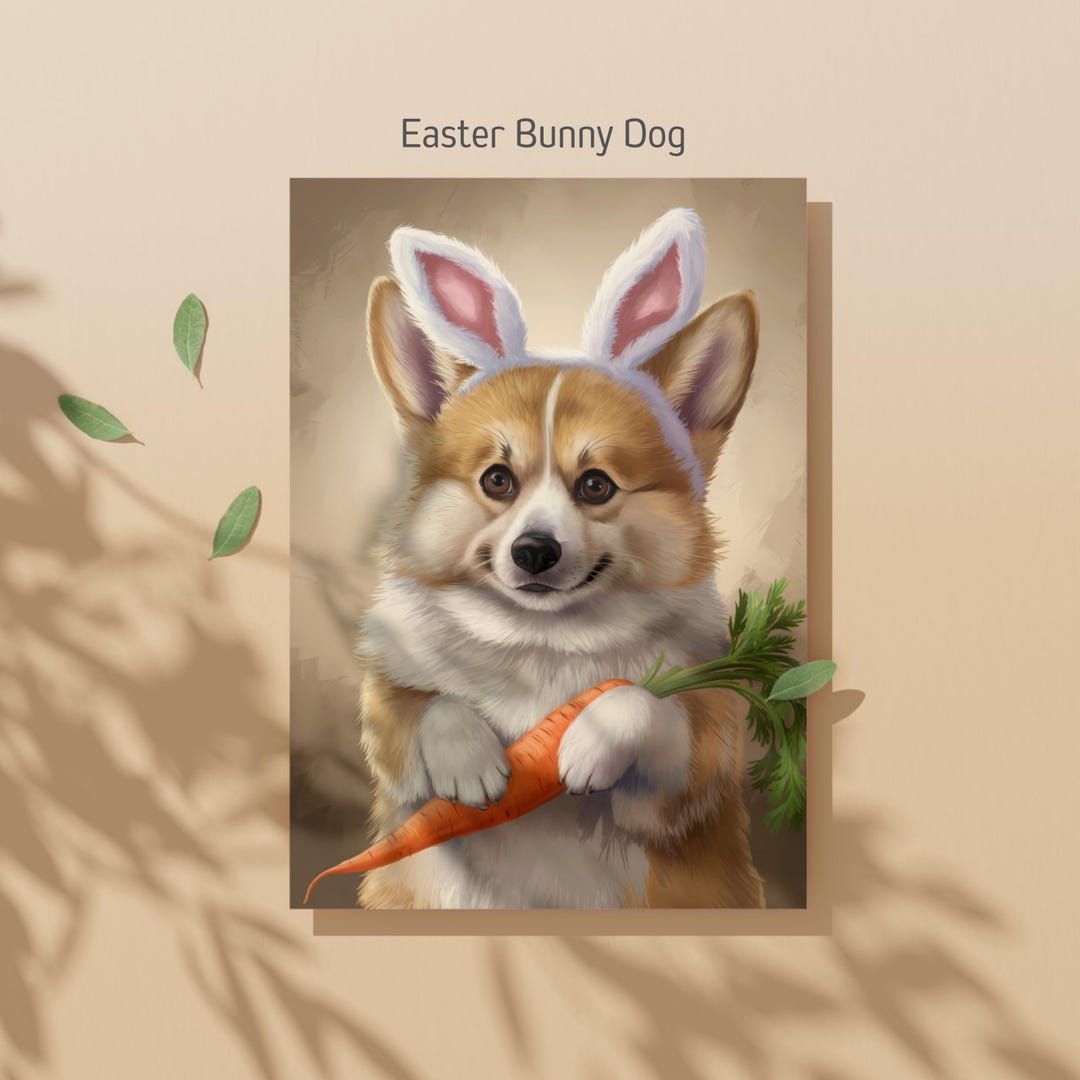 Easter Dog Wall Art – Cute Digital Download JPG, Corgi Easter Wall ...