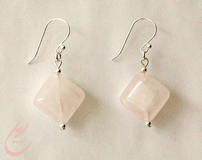 Pale Pink Diamond Rose Quartz Gemstone Earrings With Sterling | Etsy