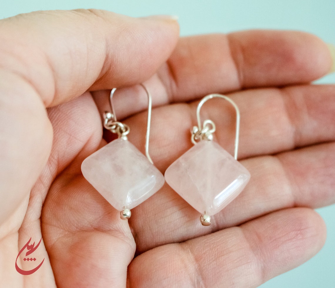 Pale Pink Diamond Rose Quartz Gemstone Earrings With Sterling | Etsy