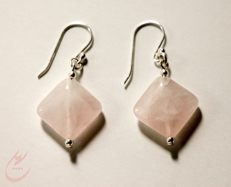 Pale Pink Diamond Rose Quartz Gemstone Earrings With Sterling | Etsy