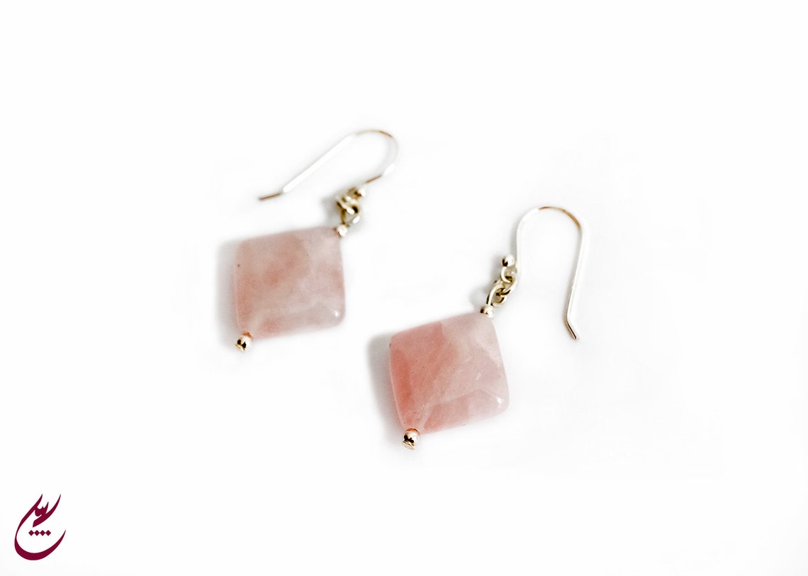 Pale Pink Diamond Rose Quartz Gemstone Earrings With Sterling - Etsy