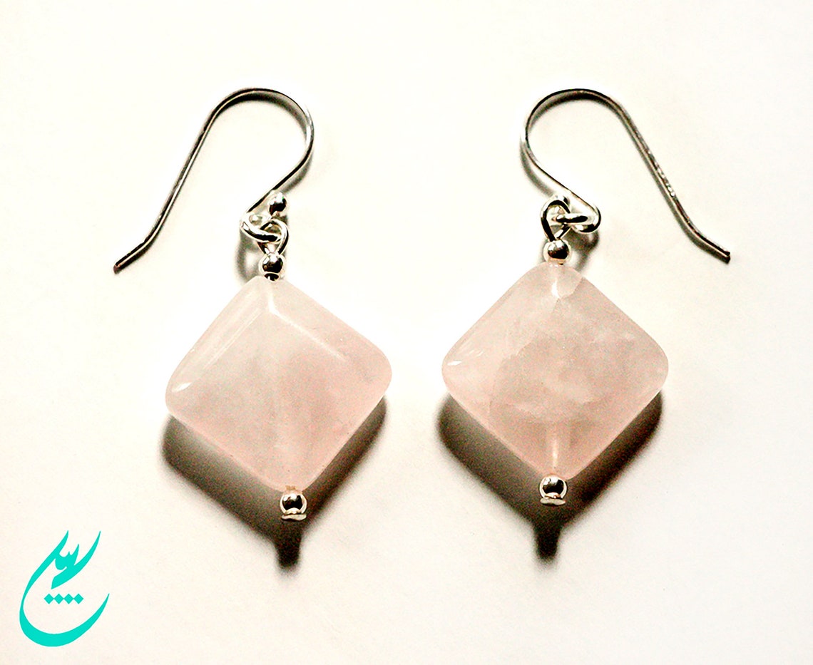 Pale Pink Diamond Rose Quartz Gemstone Earrings With Sterling - Etsy