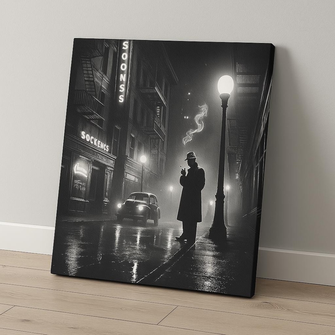 Film Noir Canvas Print: Detective in Misty City Street - Etsy