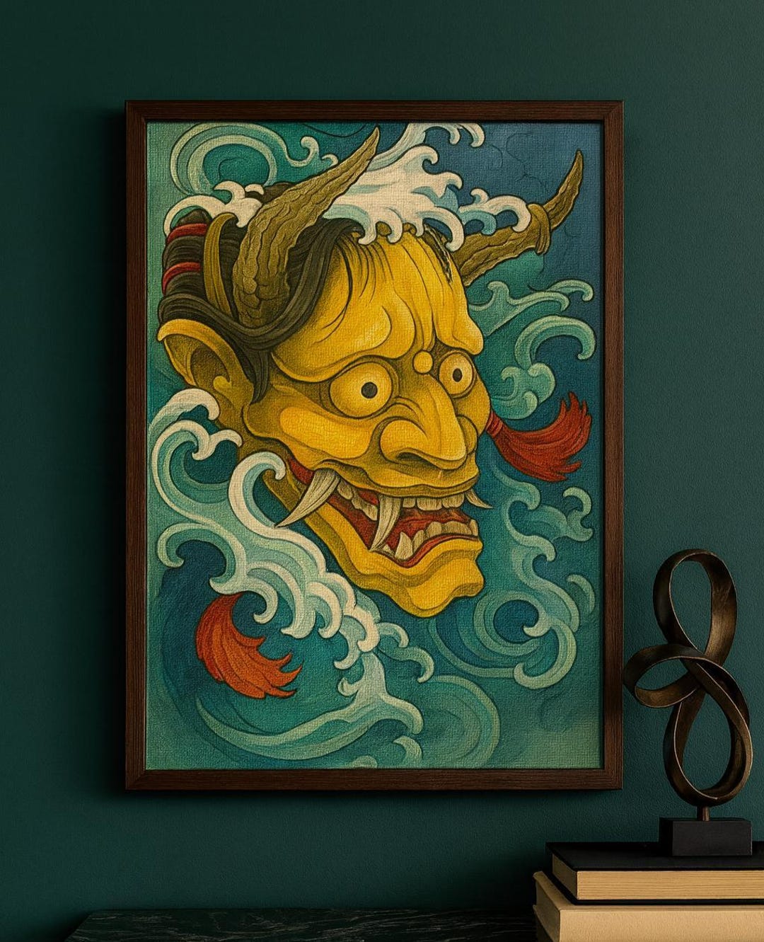 Oni Mask Framed Canvas Art: Ocean Waves Ukiyo-e Japanese Print - Etsy