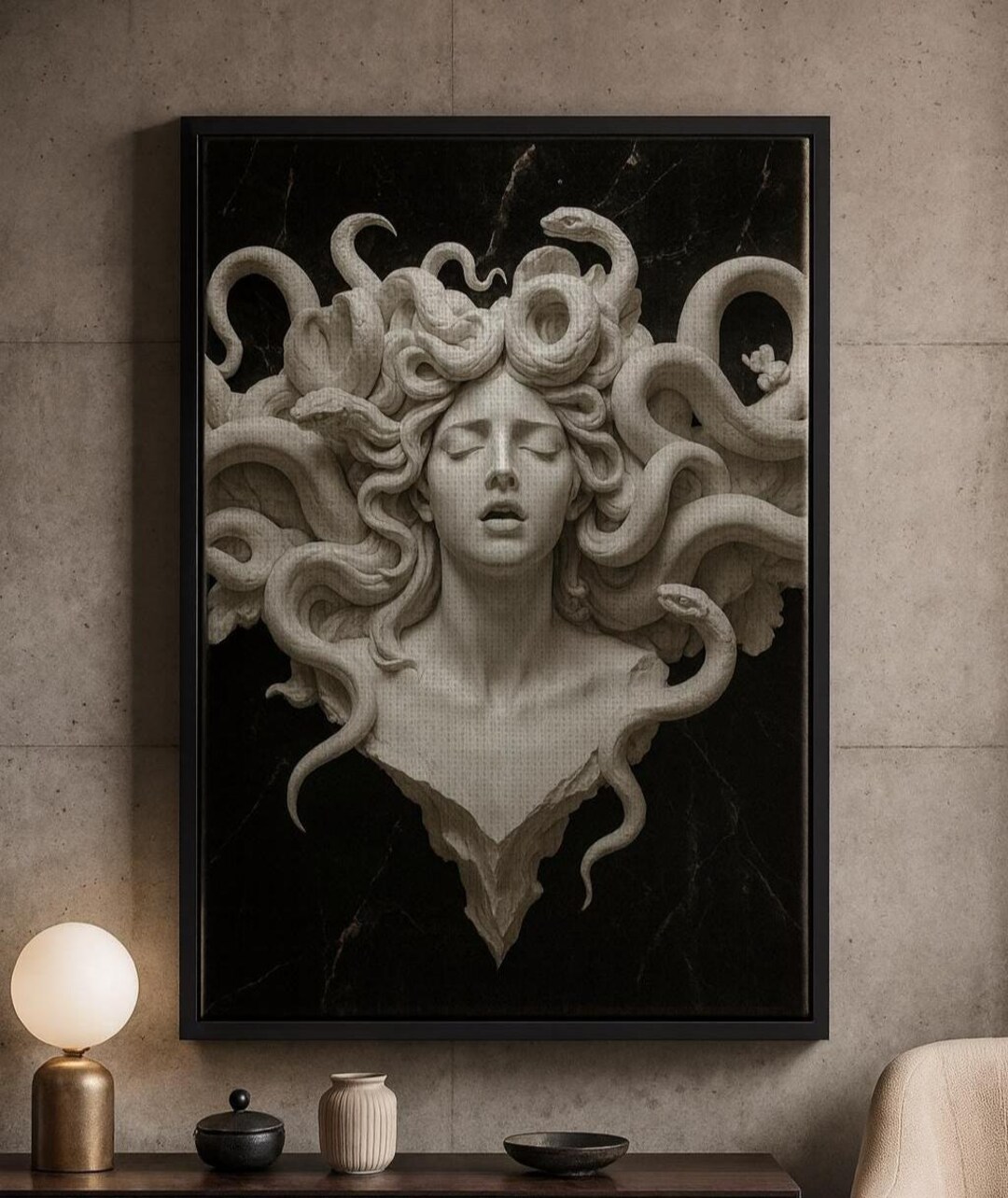 Medusa Reimagined | Marble Serpent Goddess Wall Art | Modern Mythology ...