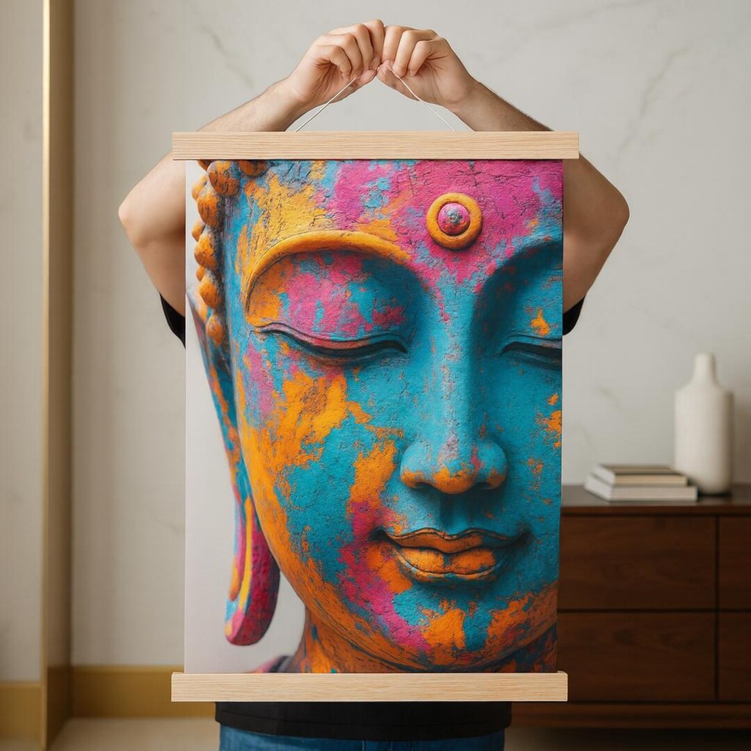 Colorful Buddha Portrait Poster | Boho Meditation Wall Art With Hanger ...