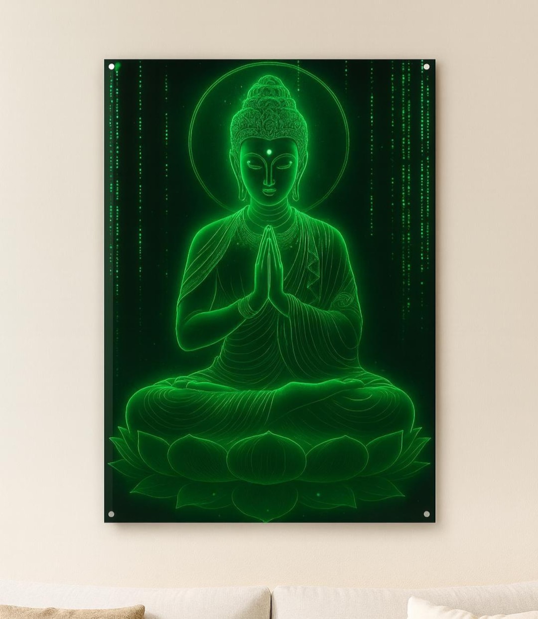 Neon Matrix Buddha Meditation Acrylic Print | Glowing Cyber Lotus Art ...
