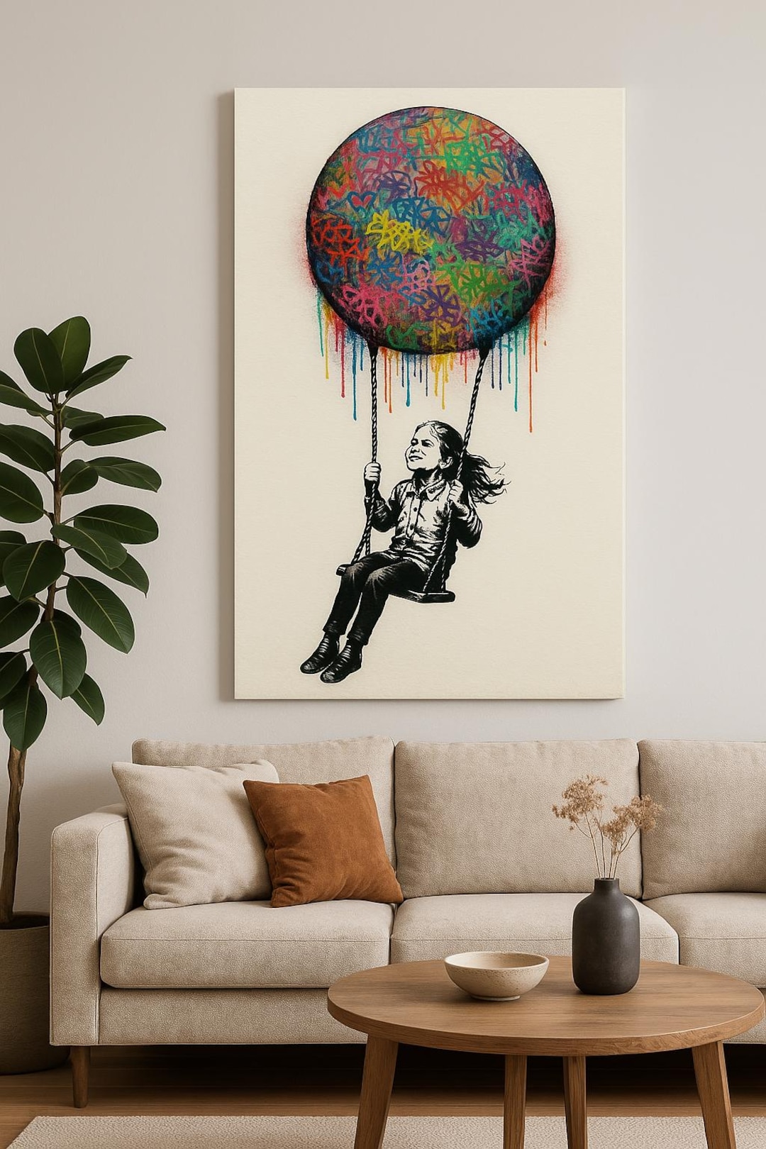 Banksy Inspired Graffiti Moon Swing – Urban Street Art Canvas Print - Etsy