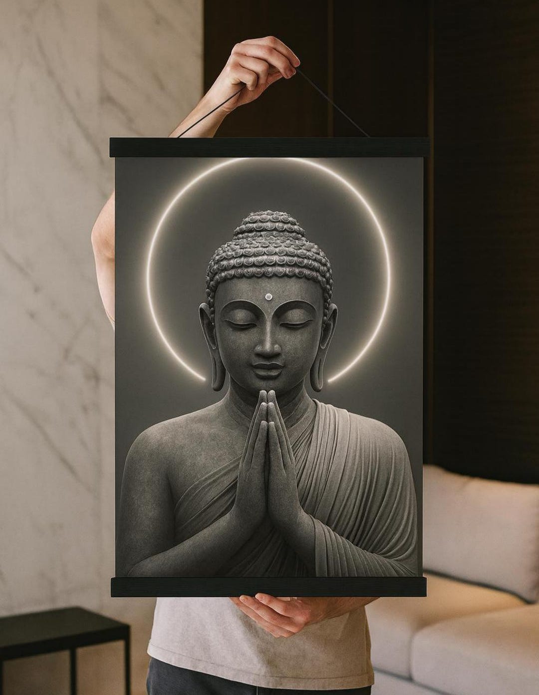 Halo Buddha Poster With Hanger | Dark Minimalist Buddha Artwork ...