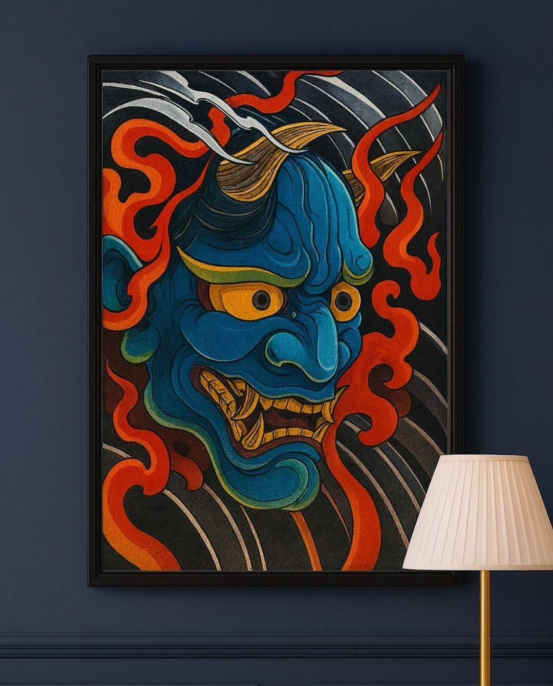 Japanese Oni Mask Framed Canvas: Ukiyo-e Style Wall Art - Etsy
