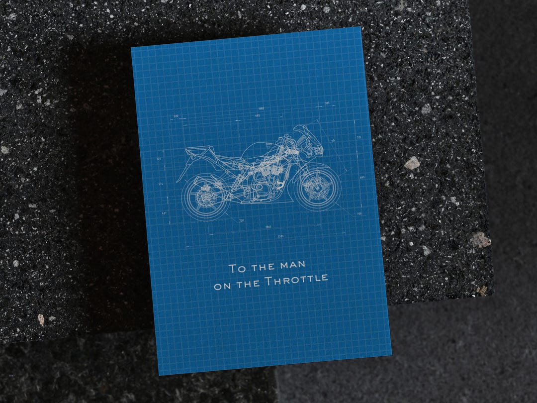Motorcycle Blueprint Card Template for Him | Editable Canva Card for ...