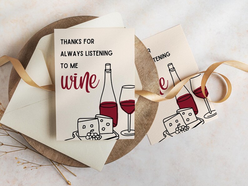 Funny Red Wine Mother’s Day Card Canva Template | Thanks for Listening ...