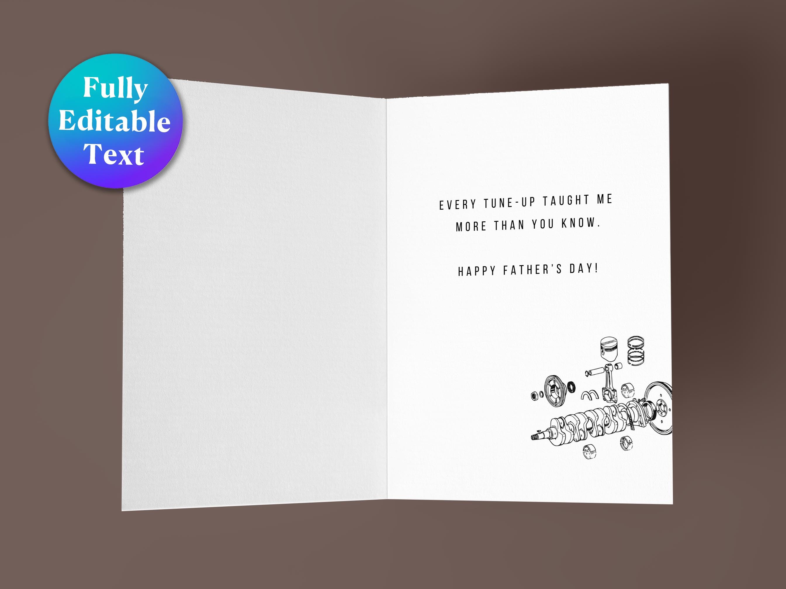 Printable Fathers Day Card | Mechanic Engine Line Art Design | Birthday ...