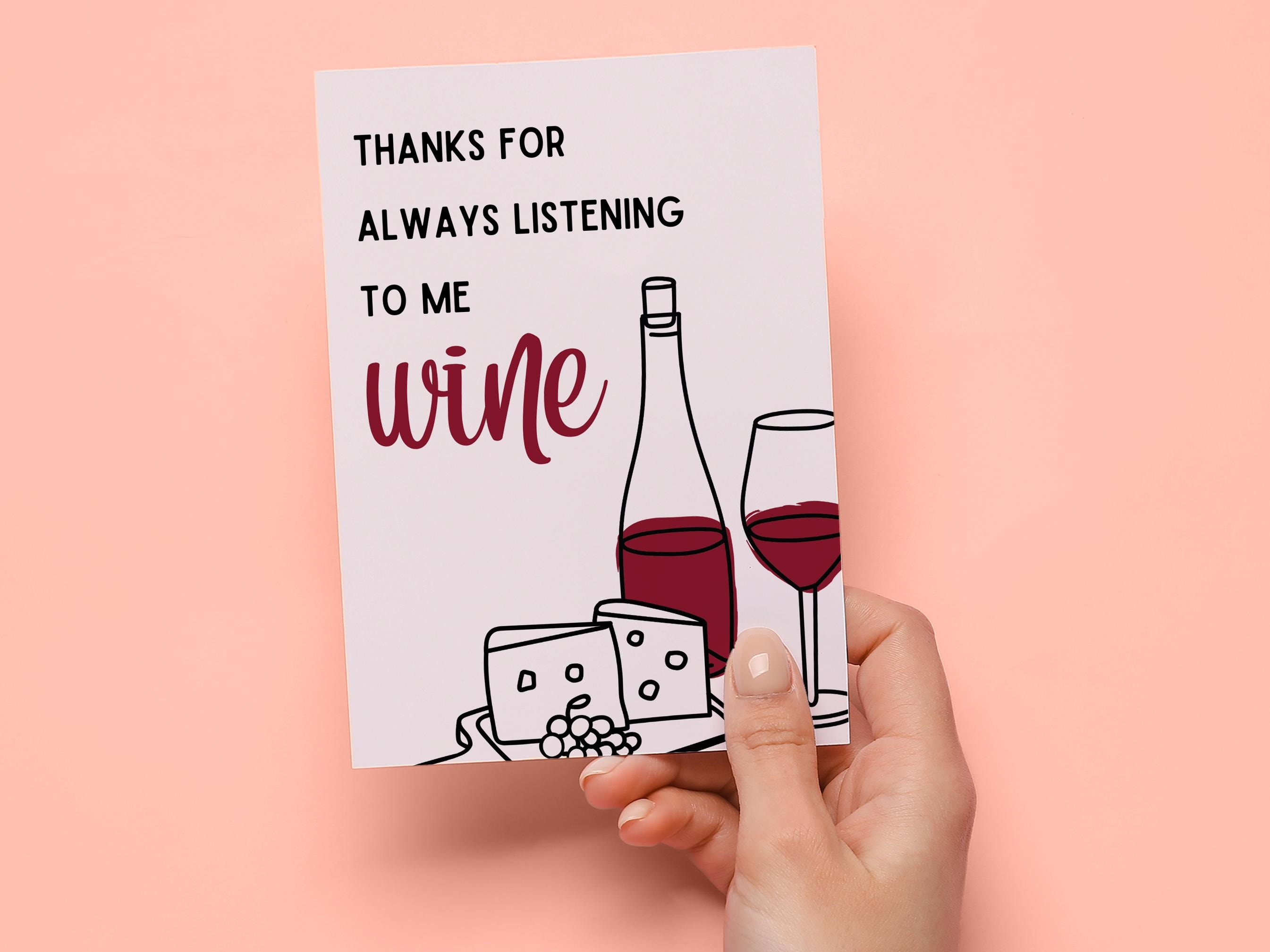 Funny Red Wine Mother’s Day Card Canva Template | Thanks for Listening ...