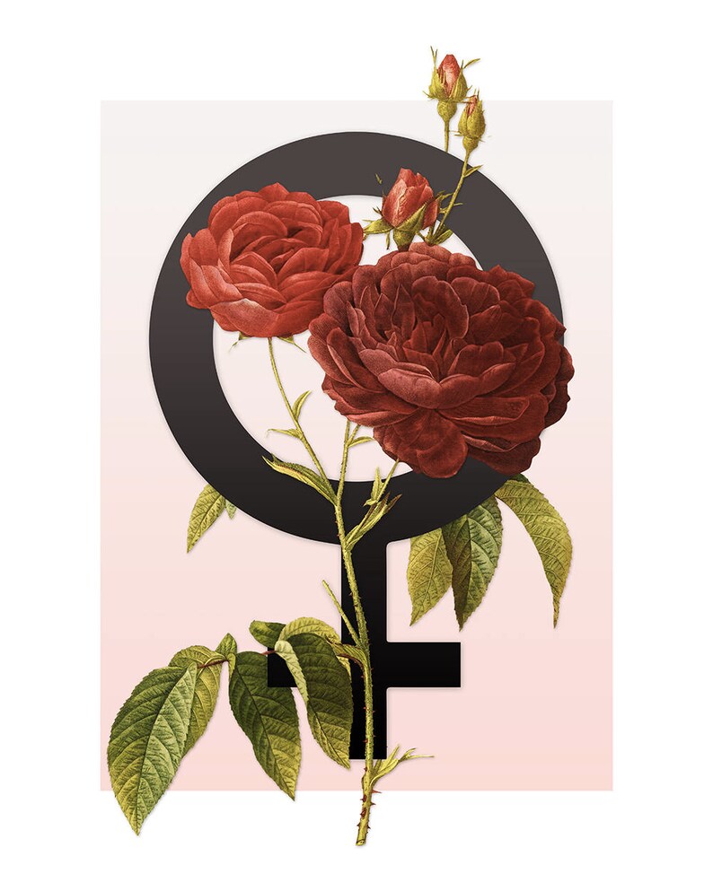 Femme - Venus Symbol Floral Print - Vintage Botanical Print, Feminist ...