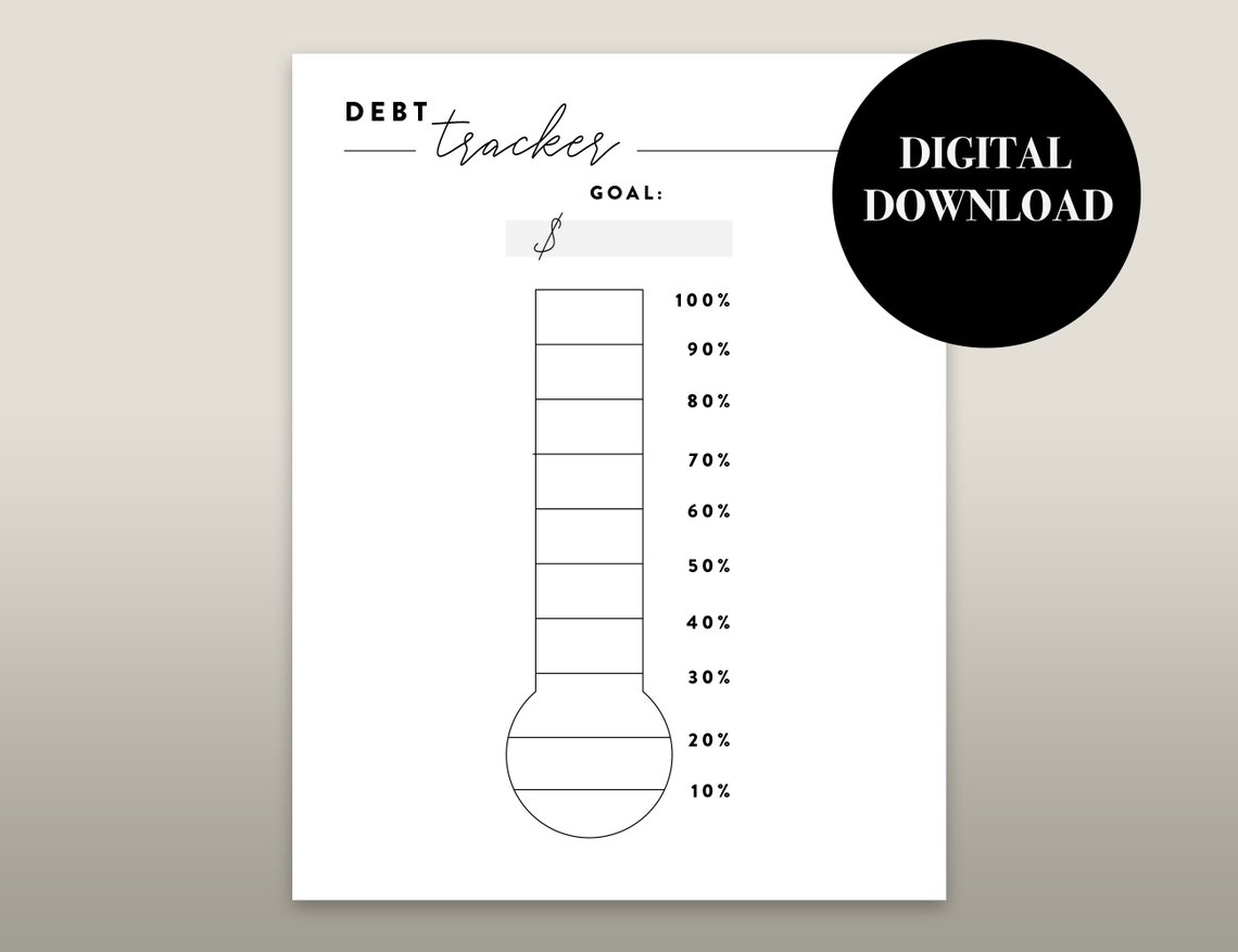 Minimalist Modern Printable Debt Tracker Thermometer Black - Etsy