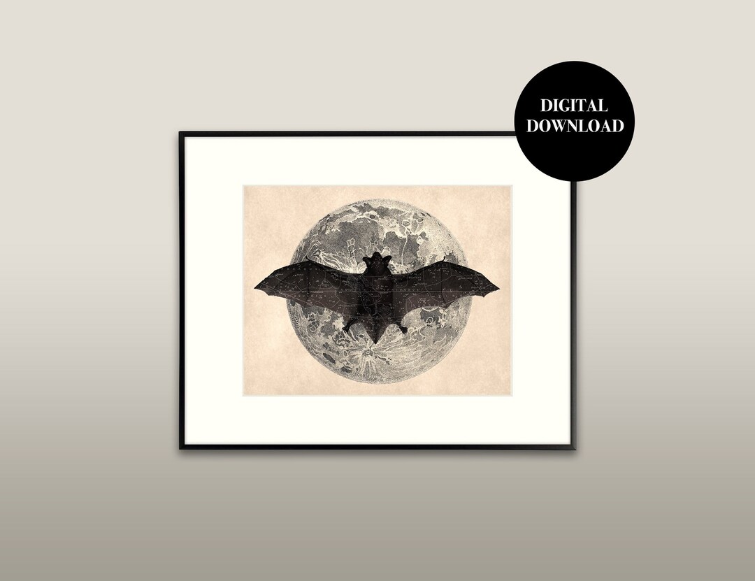 Printable Halloween Bat Art - Spooky Celestial Wall Art | Digital ...