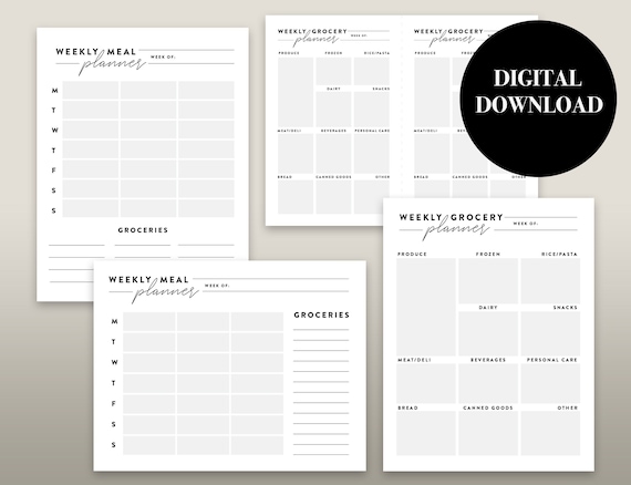 Minimalist Modern Printable Weekly Meal and Grocery Planner - Etsy