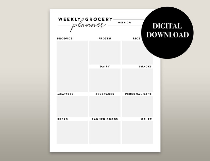 Minimalist Modern Printable Weekly Meal and Grocery Planner - Etsy