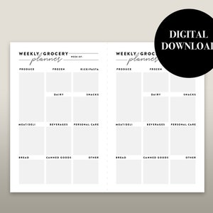 Minimalist Modern Printable Weekly Meal and Grocery Planner - Black and ...