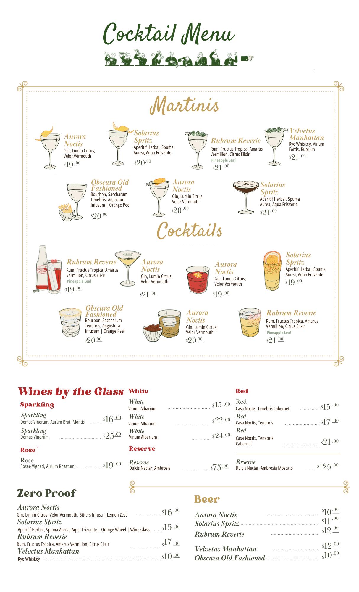 Editable Martini Menu Canva Template | Hand Drawn Cartoon Style | 8 ...