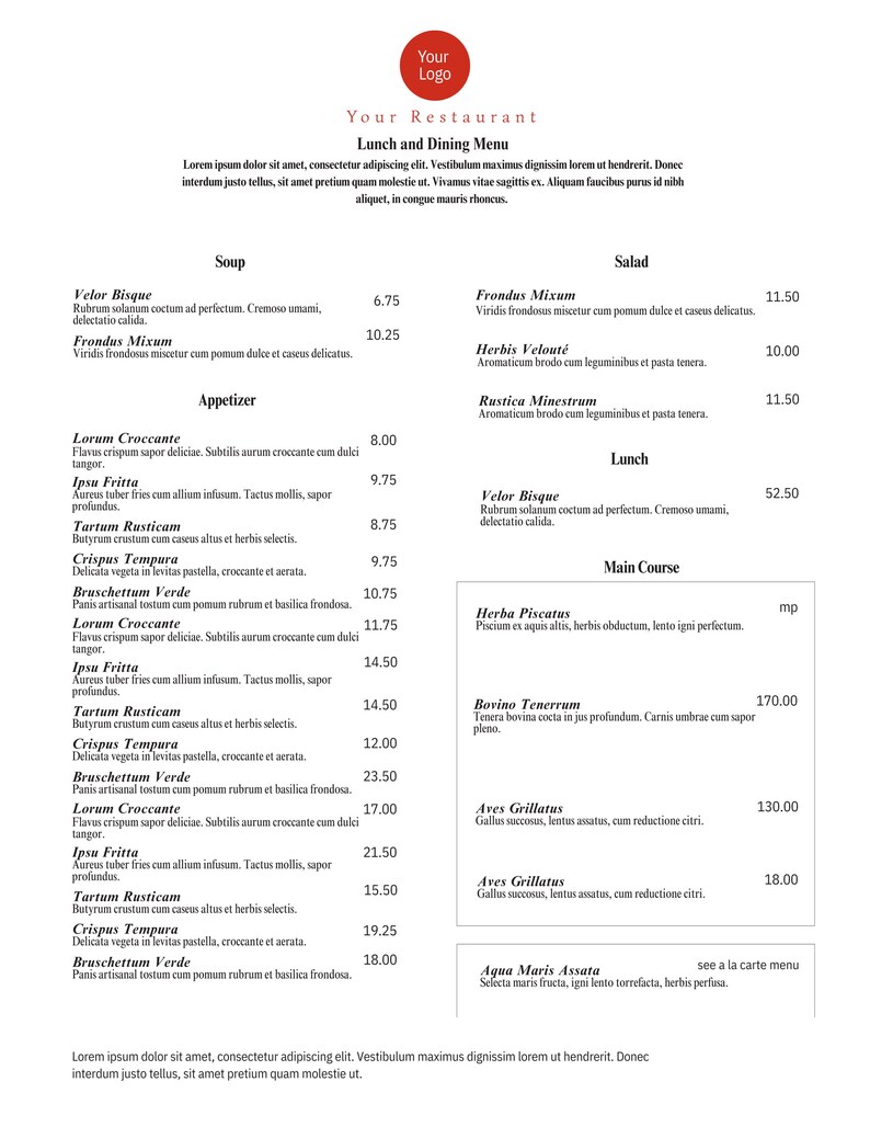 Elegant American Lunch Menu Template | 8.5x11 Canva Menu | Editable ...