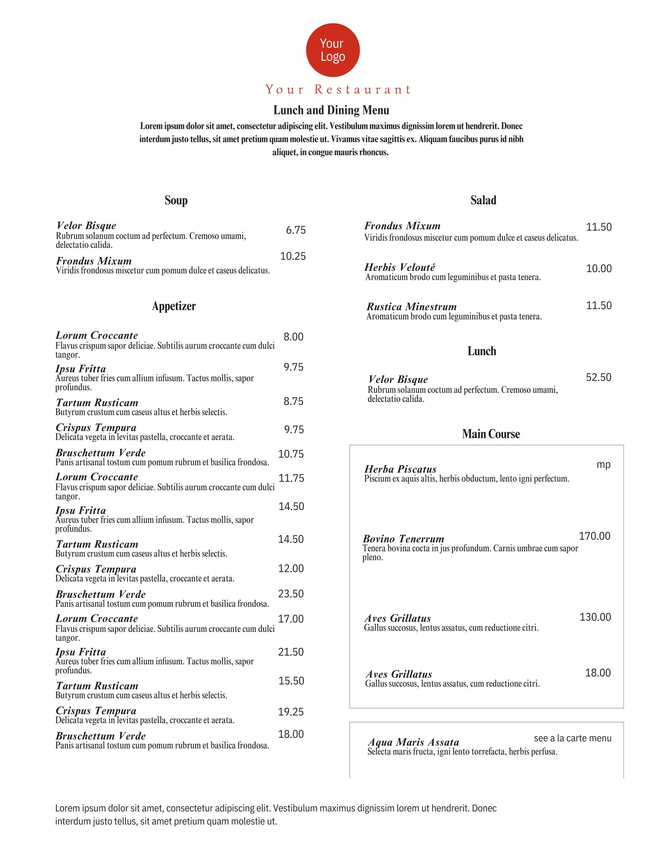 Elegant American Lunch Menu Template | 8.5x11 Canva Menu | Editable ...