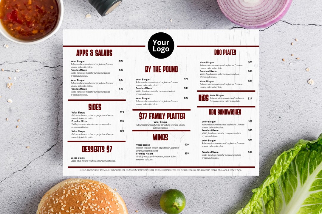 American BBQ Restaurant Menu Template | 8.5x11 | Editable Canva ...