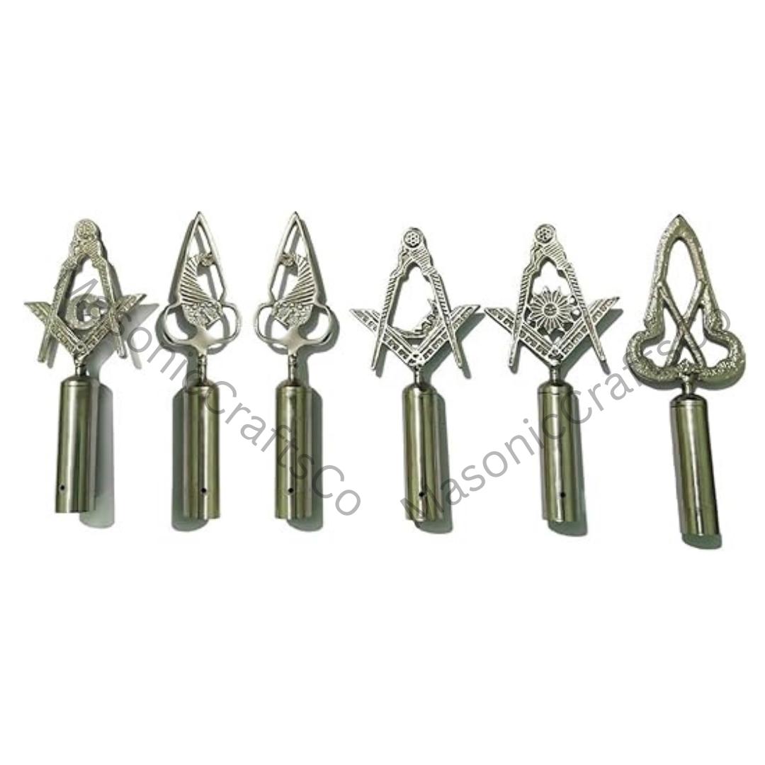 Masonic Banner Pole Tops - Silver Freemason Lodge Regalia Emblems - Set ...