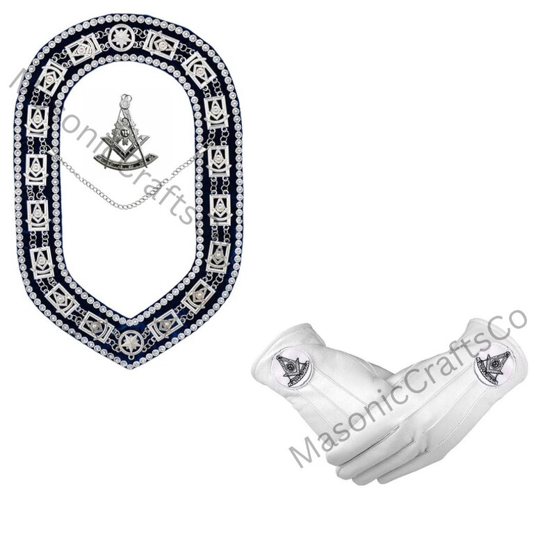 Masonic Past Master Regalia Set: Hand Embroidered Apron, Chain Collar ...