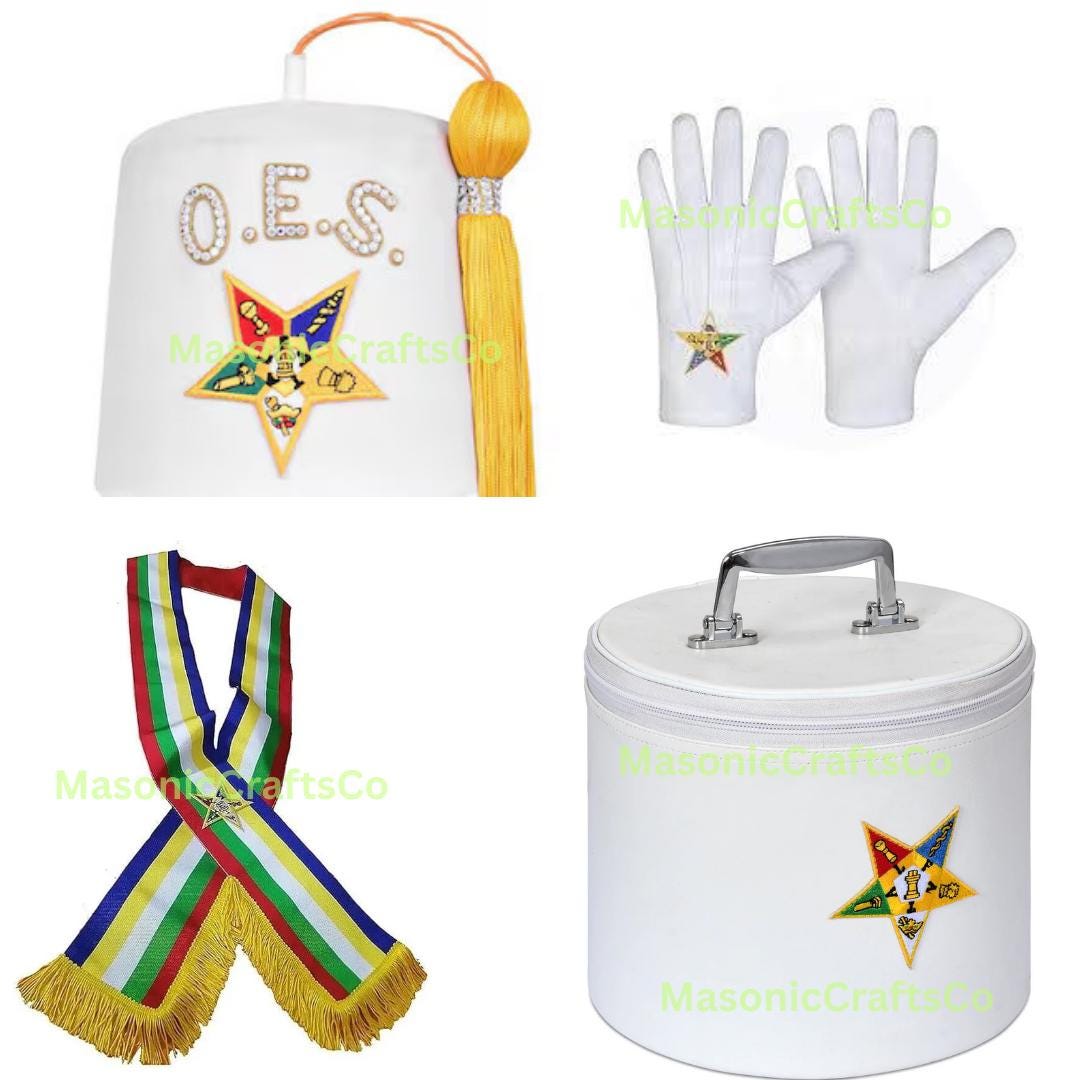 Order of the Eastern Star OES Regalia Set – Fez Hat, Gloves, Sash ...