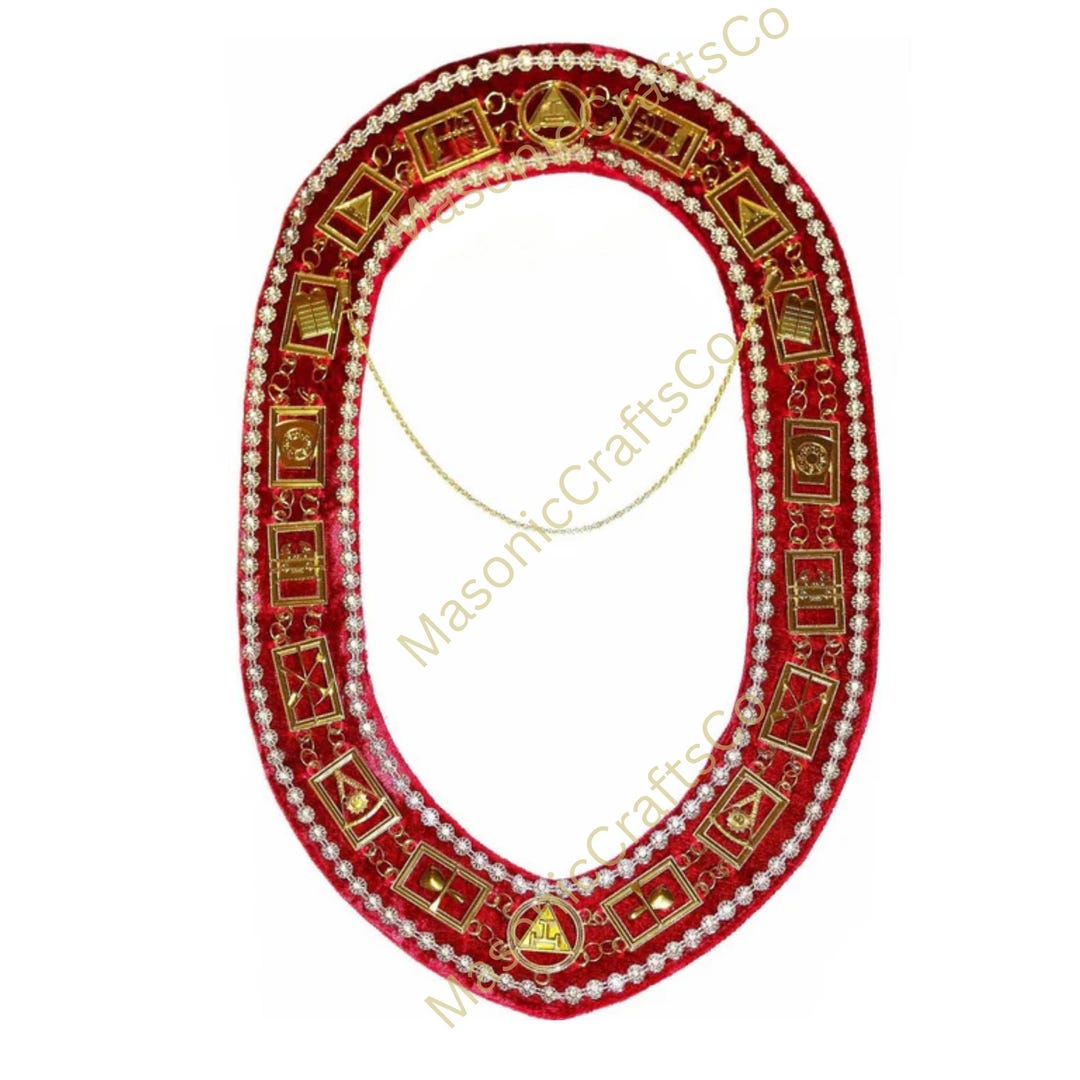 Deluxe Masonic Royal Arch Chapter Collar: Crimson Velvet, Gold Emblems ...