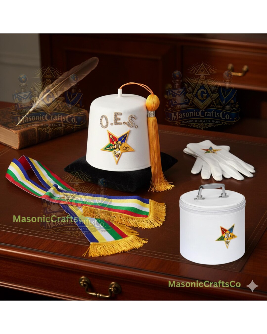 Order of the Eastern Star OES Regalia Set – Fez Hat, Gloves, Sash ...