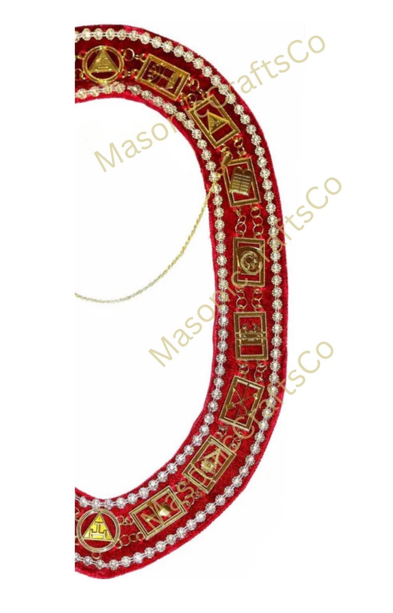 Deluxe Masonic Royal Arch Chapter Collar: Crimson Velvet, Gold Emblems ...