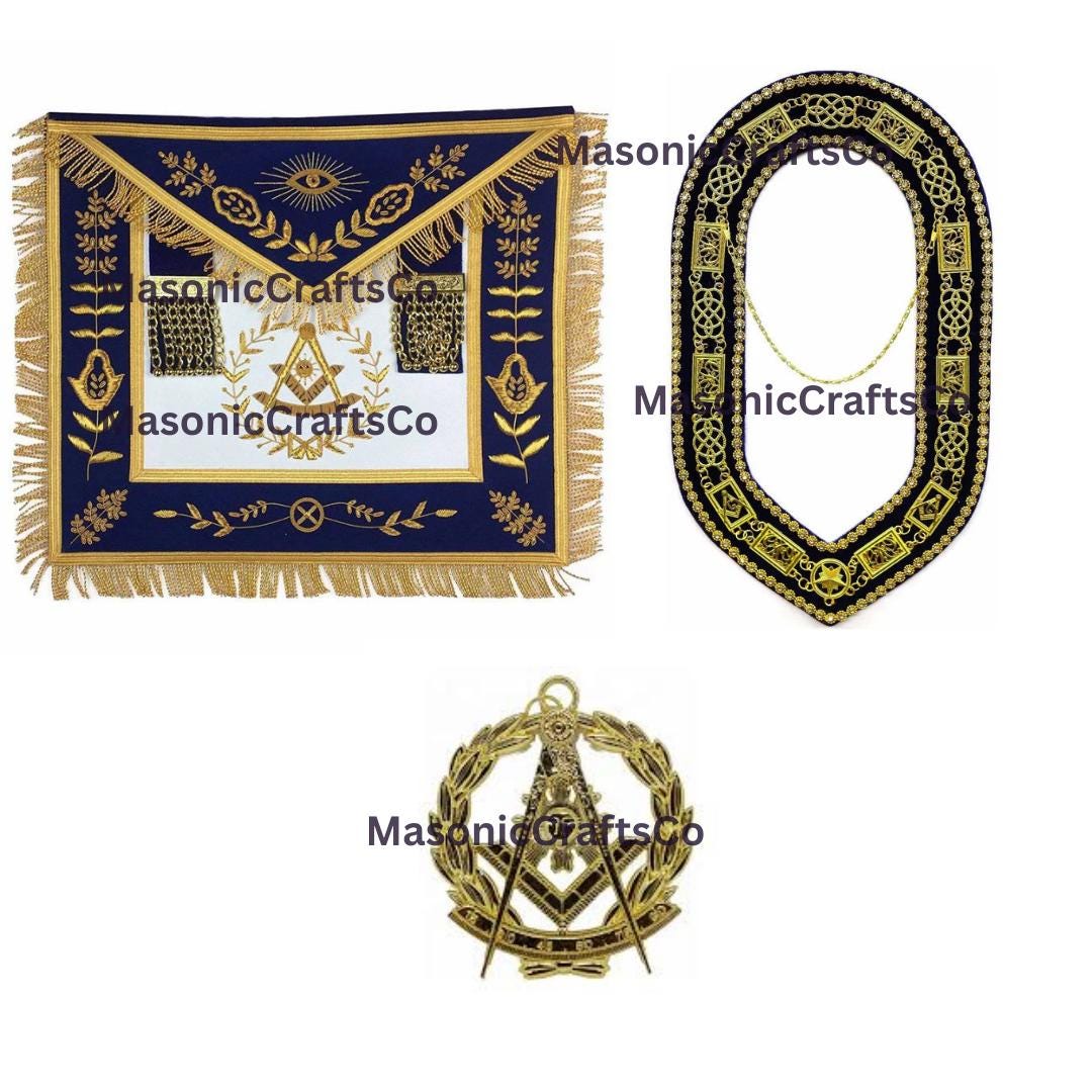 Handmade Masonic Master Regalia Set – Gold Bullion Embroidered Apron ...