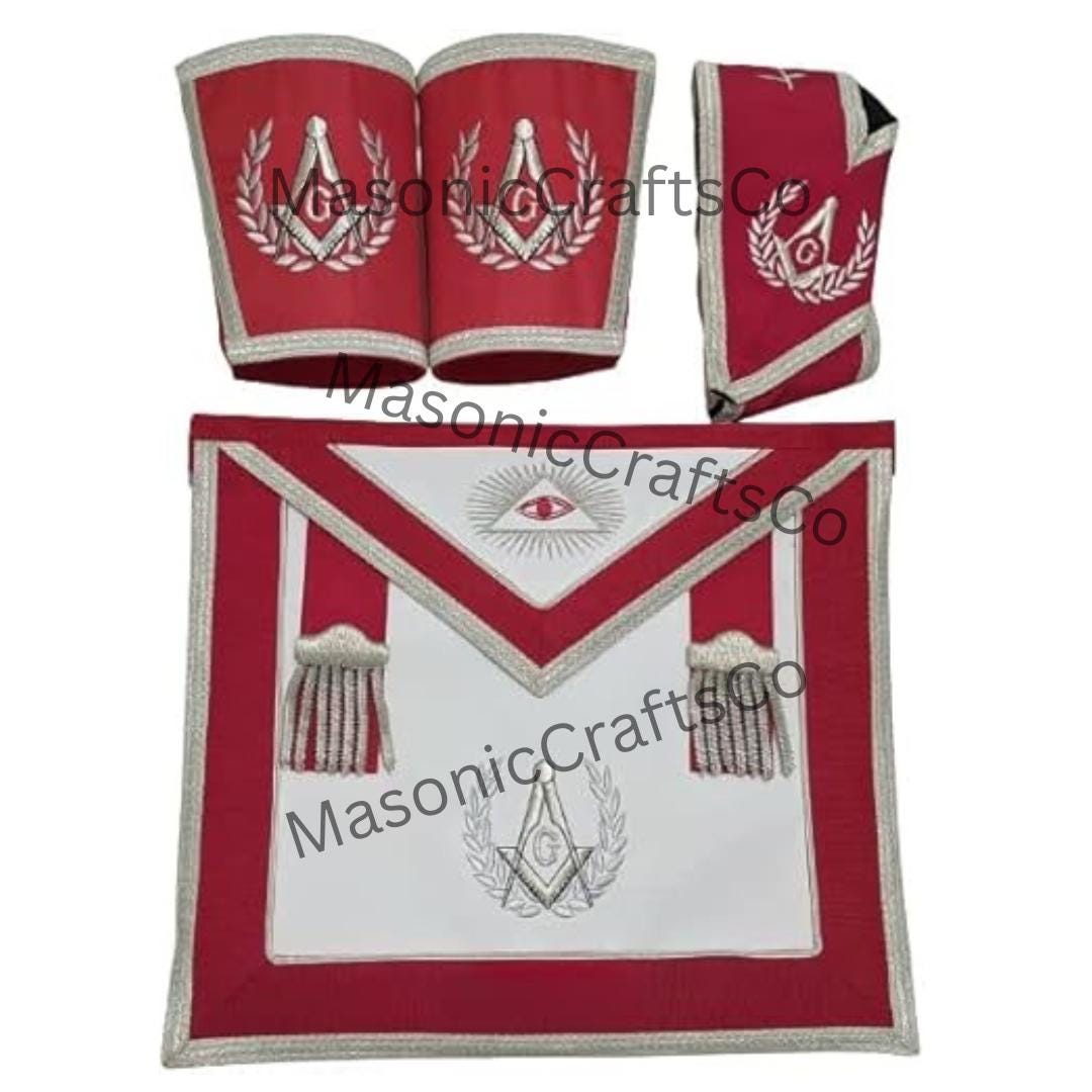 Red Master Mason Regalia Set, Masonic Apron, Collar & Cuffs - Etsy