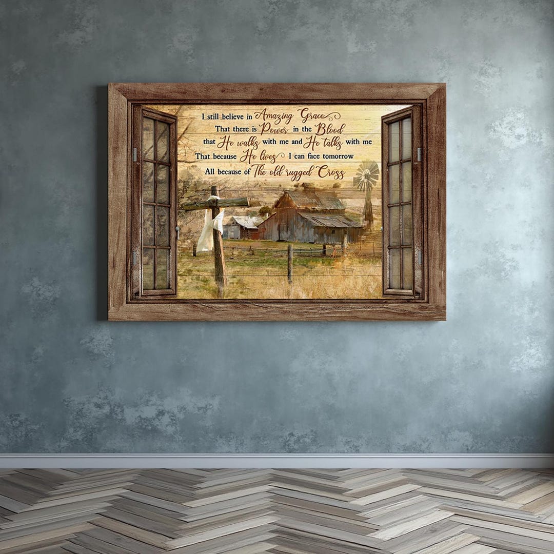 Rustic Old Rugged Cross Wall Art With Amazing Grace – Inspirational ...