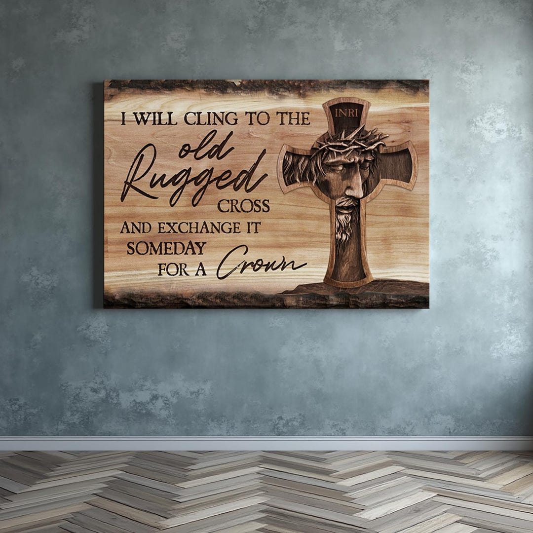 Old Rugged Cross Canvas Wall Art, Christian Rustic Wood Look Print ...