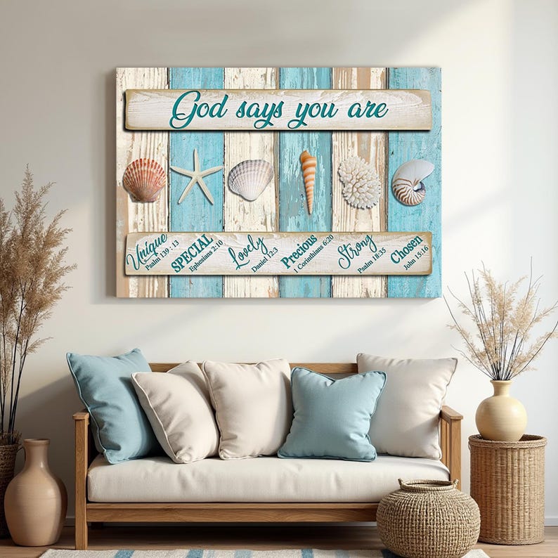 God Says You Are Unique Precious Chosen Wall Art, Seashell Christian ...