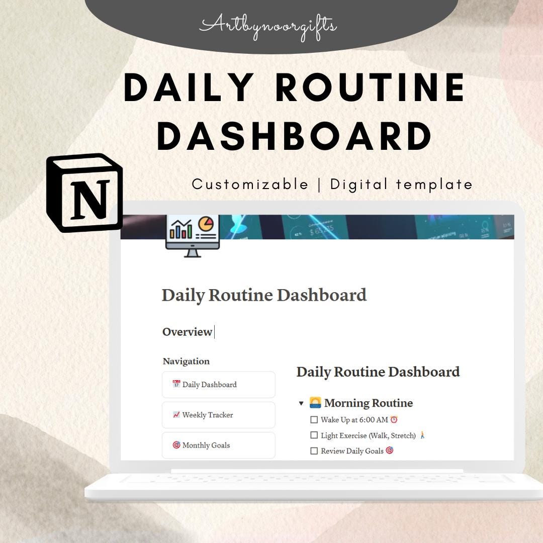 Daily Routine Dashboard Notion Template | 1-page Productivity Planner ...
