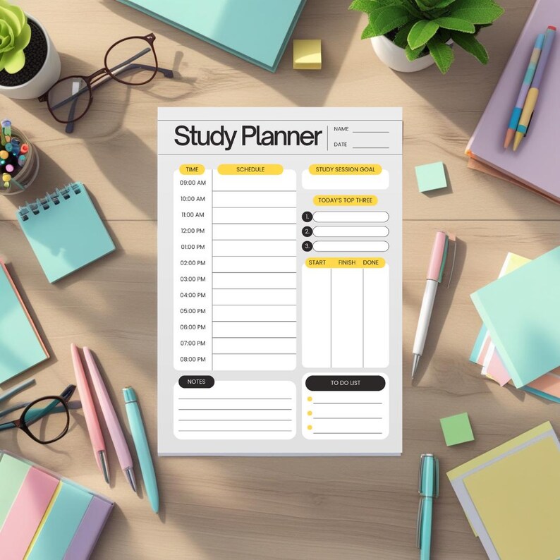 Student Study Planner Printable – Aesthetic PDF Download – 5 Color Variations – Study Schedule ...