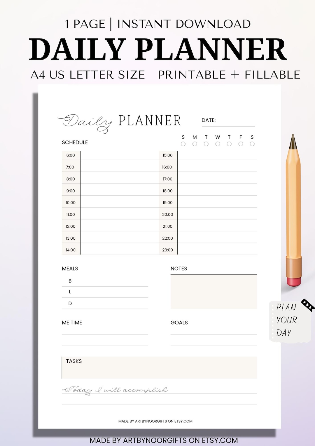 Minimalist Daily Planner | Printable & Fillable PDF | Digital To-do ...
