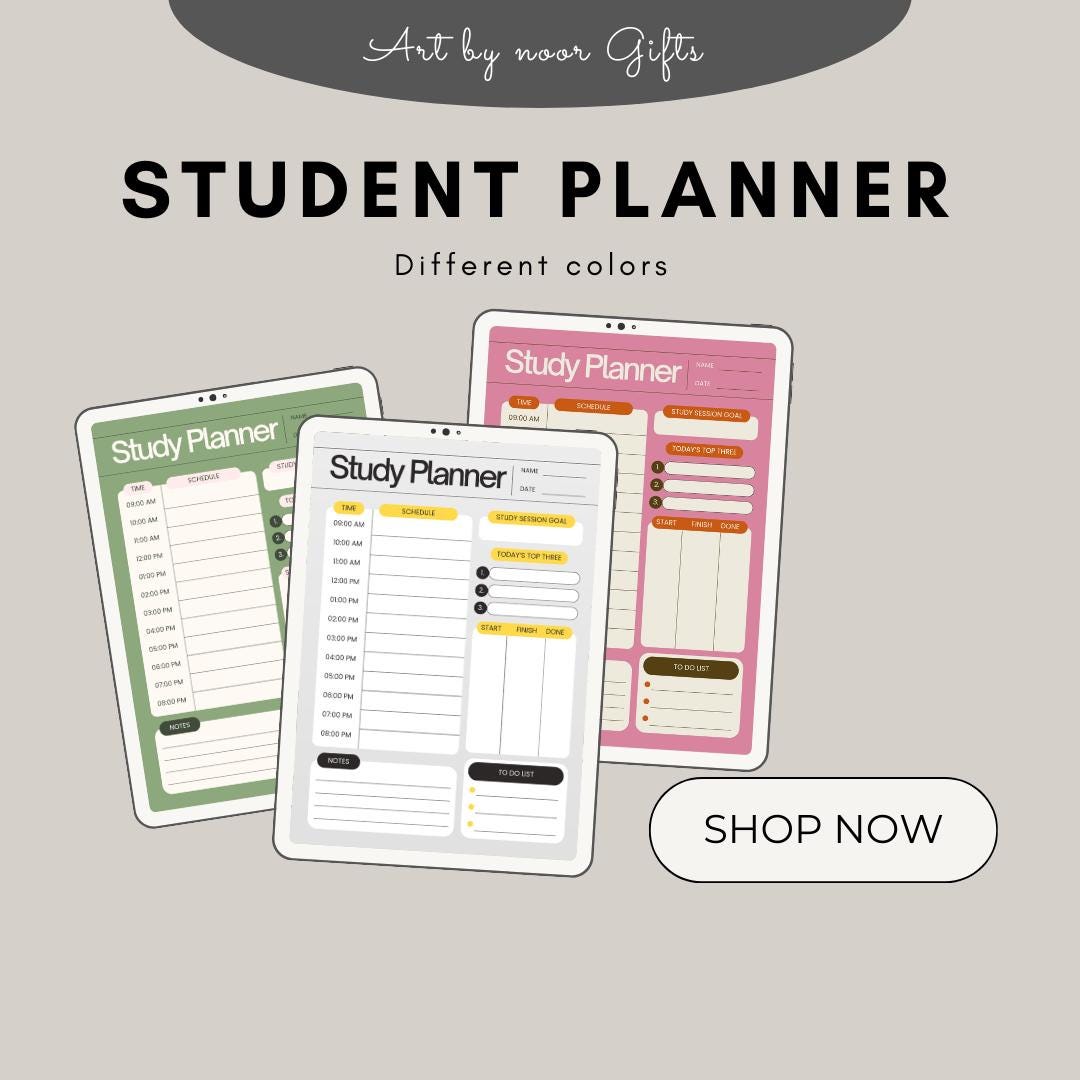 Student Study Planner Printable – Aesthetic PDF Download – 5 Color ...