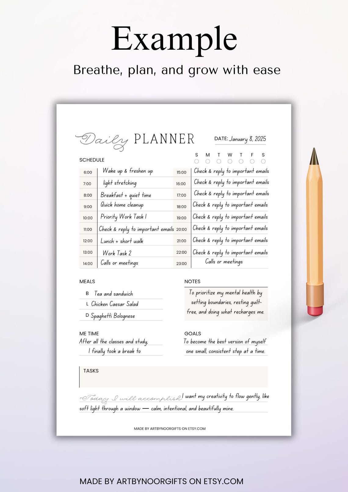 Minimalist Daily Planner | Printable & Fillable PDF | Digital To-do ...