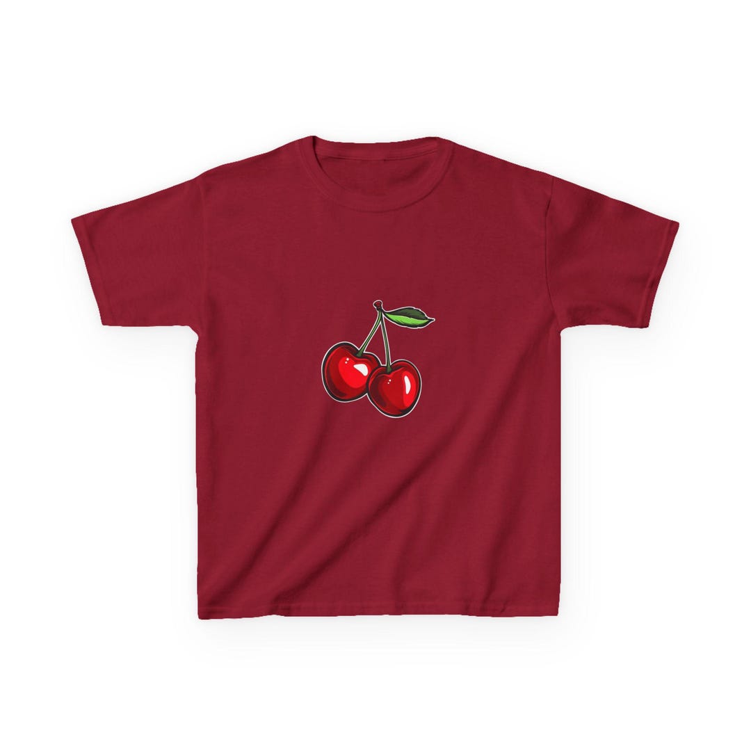 Cherry Print Kids Heavy Cotton Tee, Cute Cherry T-shirt, Summer Kids ...