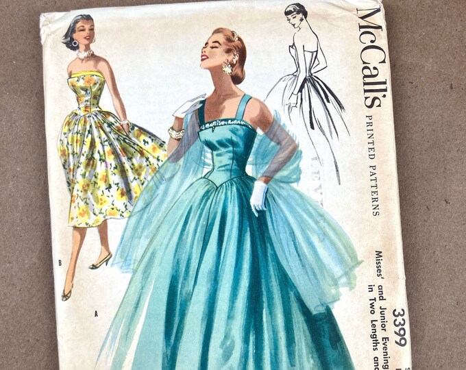 Vintage 50's Sewing Pattern, 50's Dress Pattern, Full Skirt Evening ...