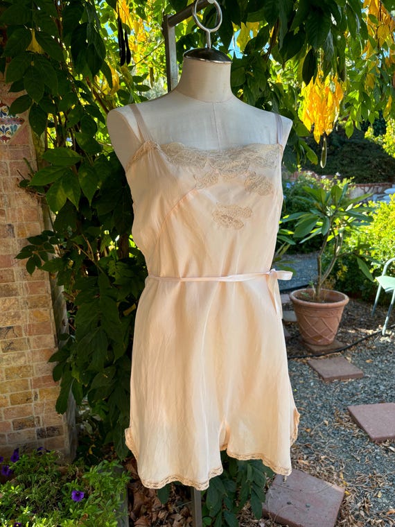 1920s Peach Silk Step-In Teddy: Vintage Lace Lingerie… - Gem